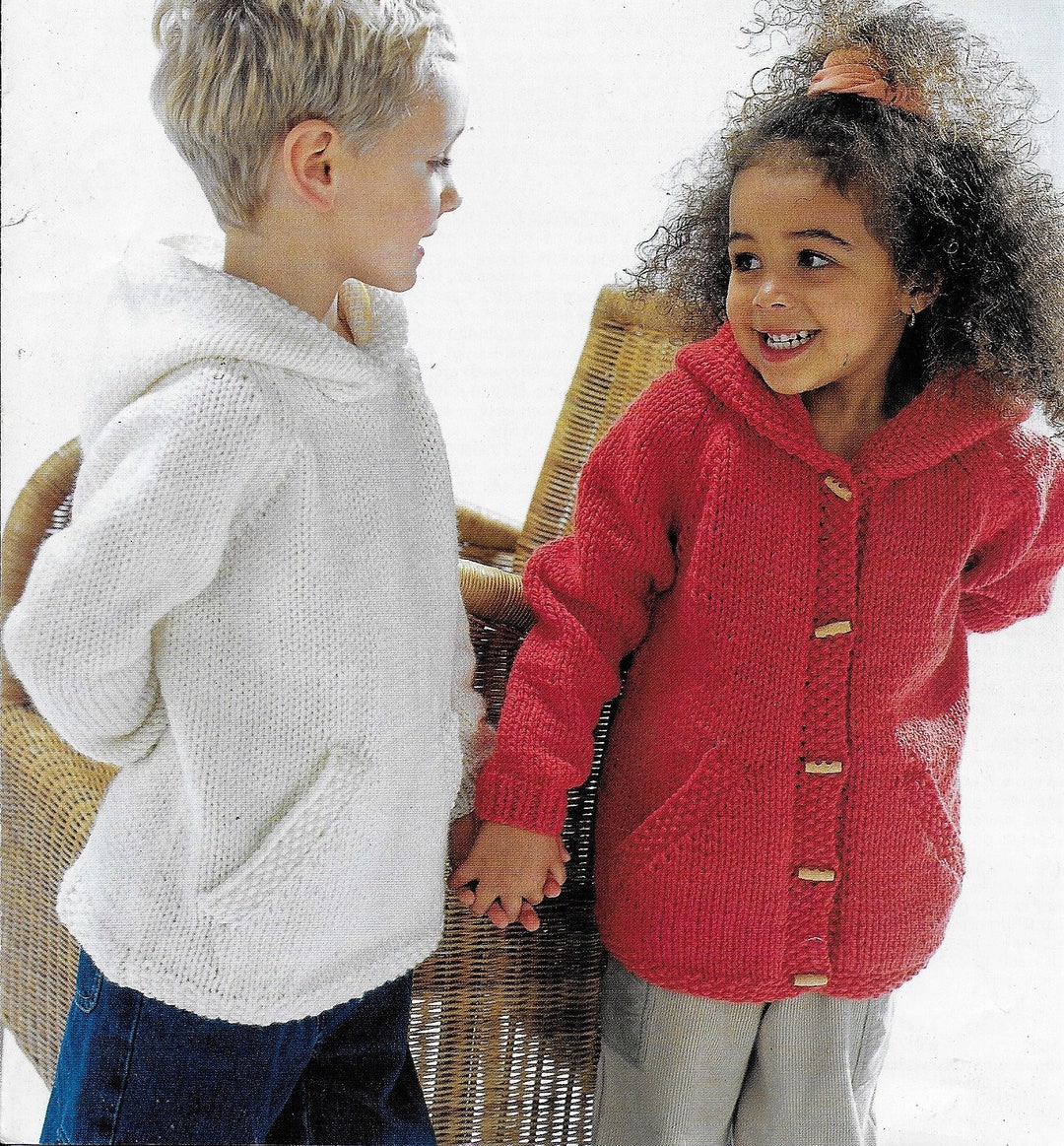 Boys Girls Hooded Jacket Coat Sweater Childs Hoody PDF Knitting Pattern ...