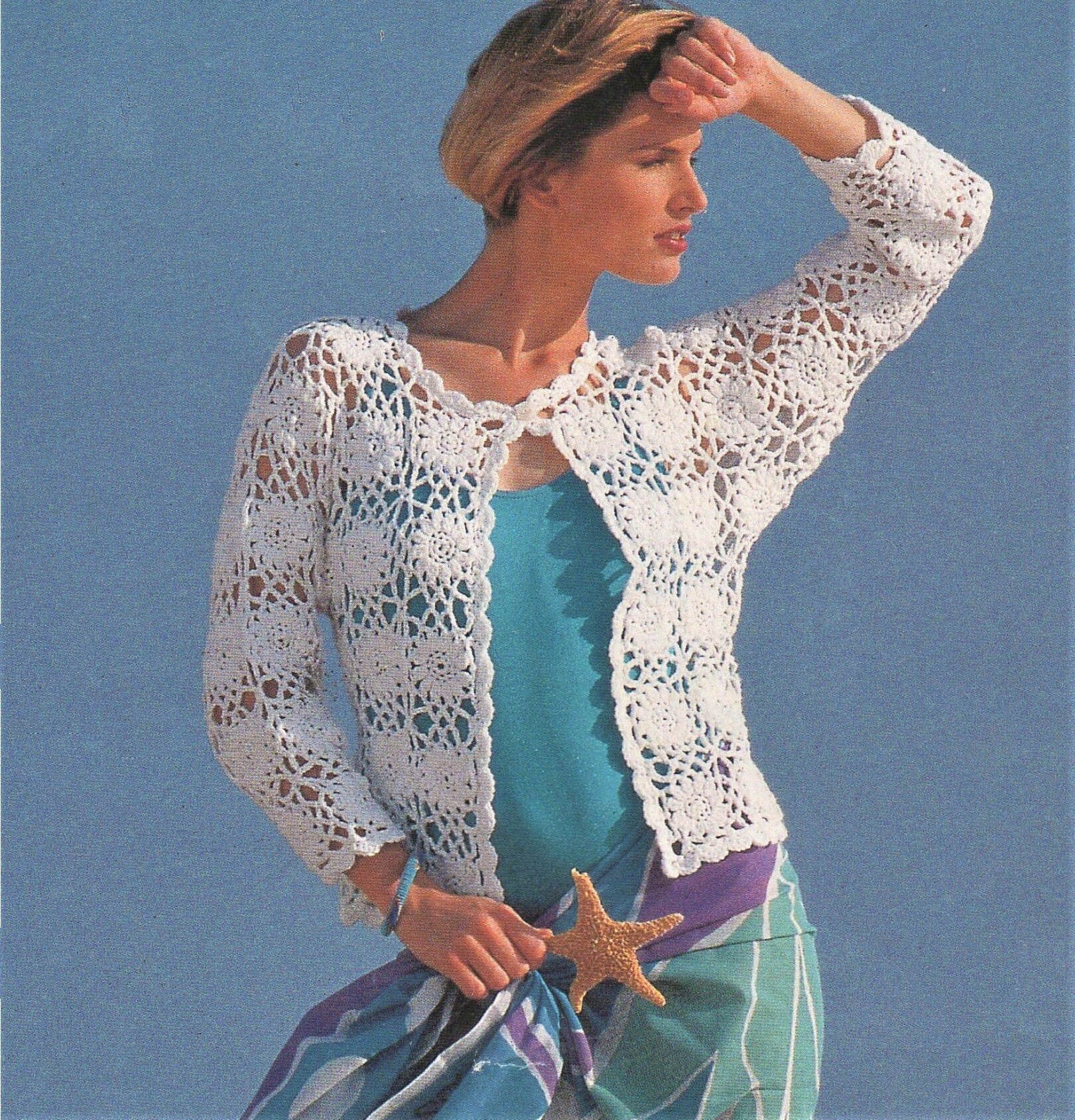 Ladies Lacy Flower Motif Summer Jacket Cardigan PDF Crochet Ladies Lacy Flower Motif Summer Jacket Cardigan PDF Crochet