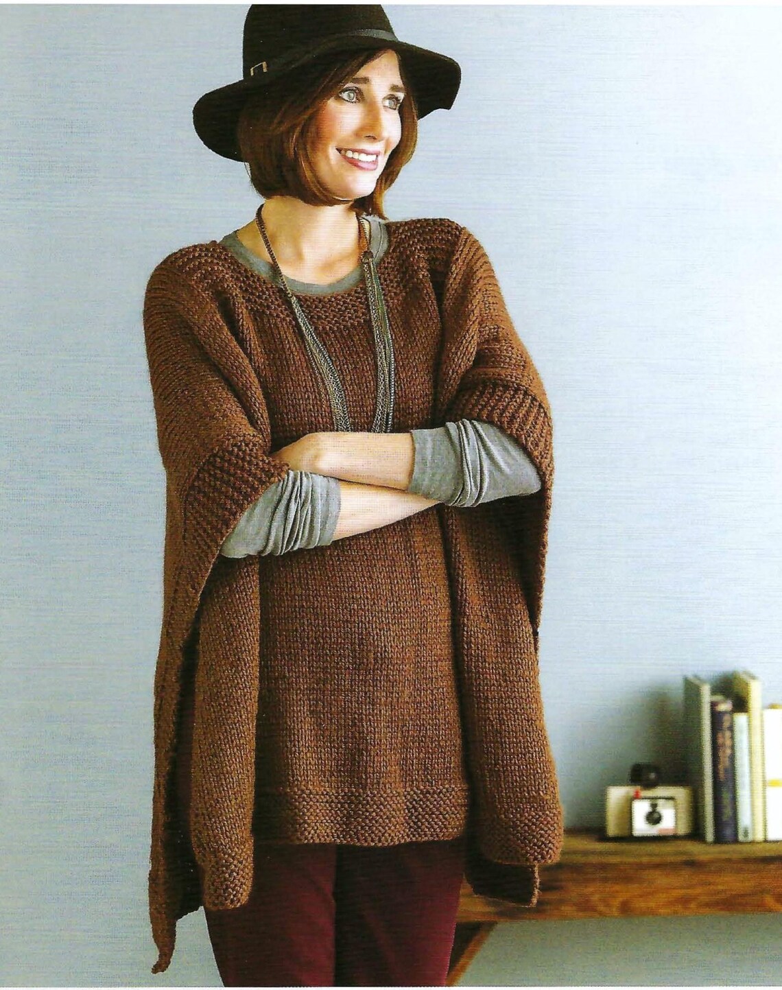 Ladies Easy Knit Plain Poncho Womens Western Style Cloak PDF Knitting ...