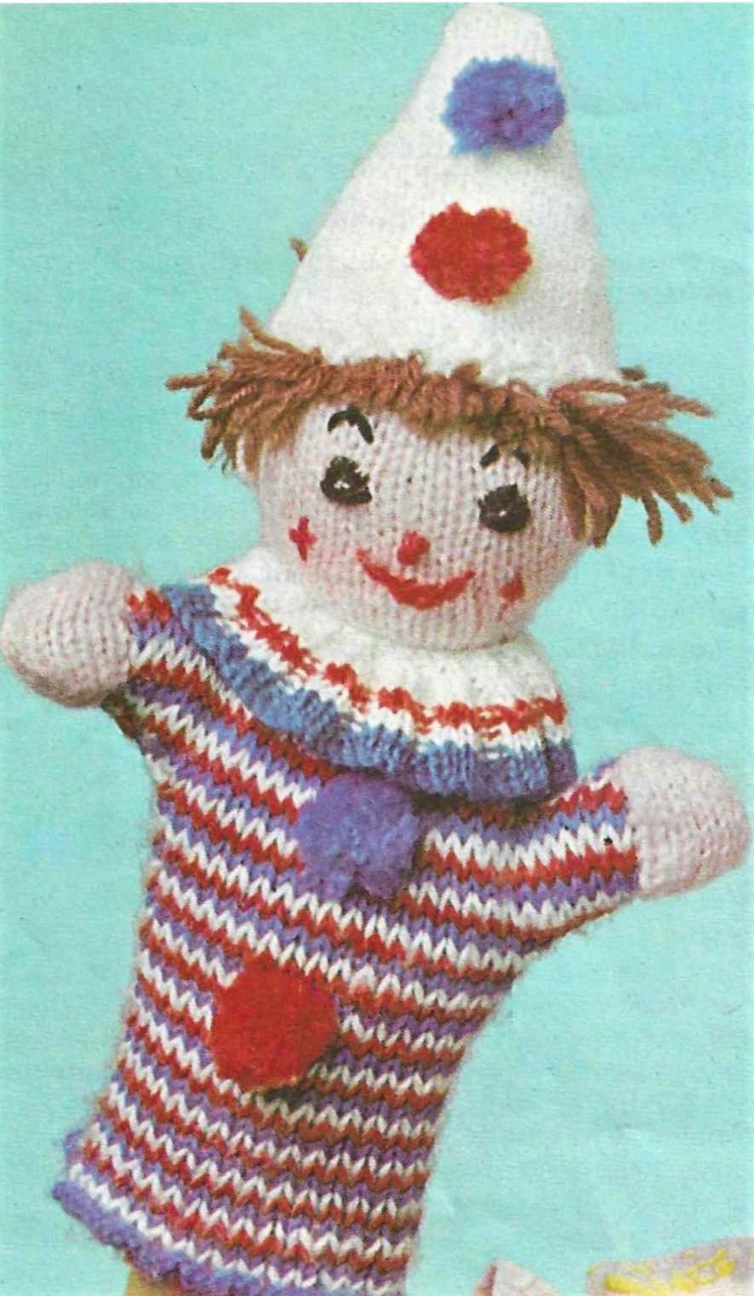 Vintage Toy Knitting Pattern PDF Clown Hand Glove Puppet DK ( 8 Ply ...
