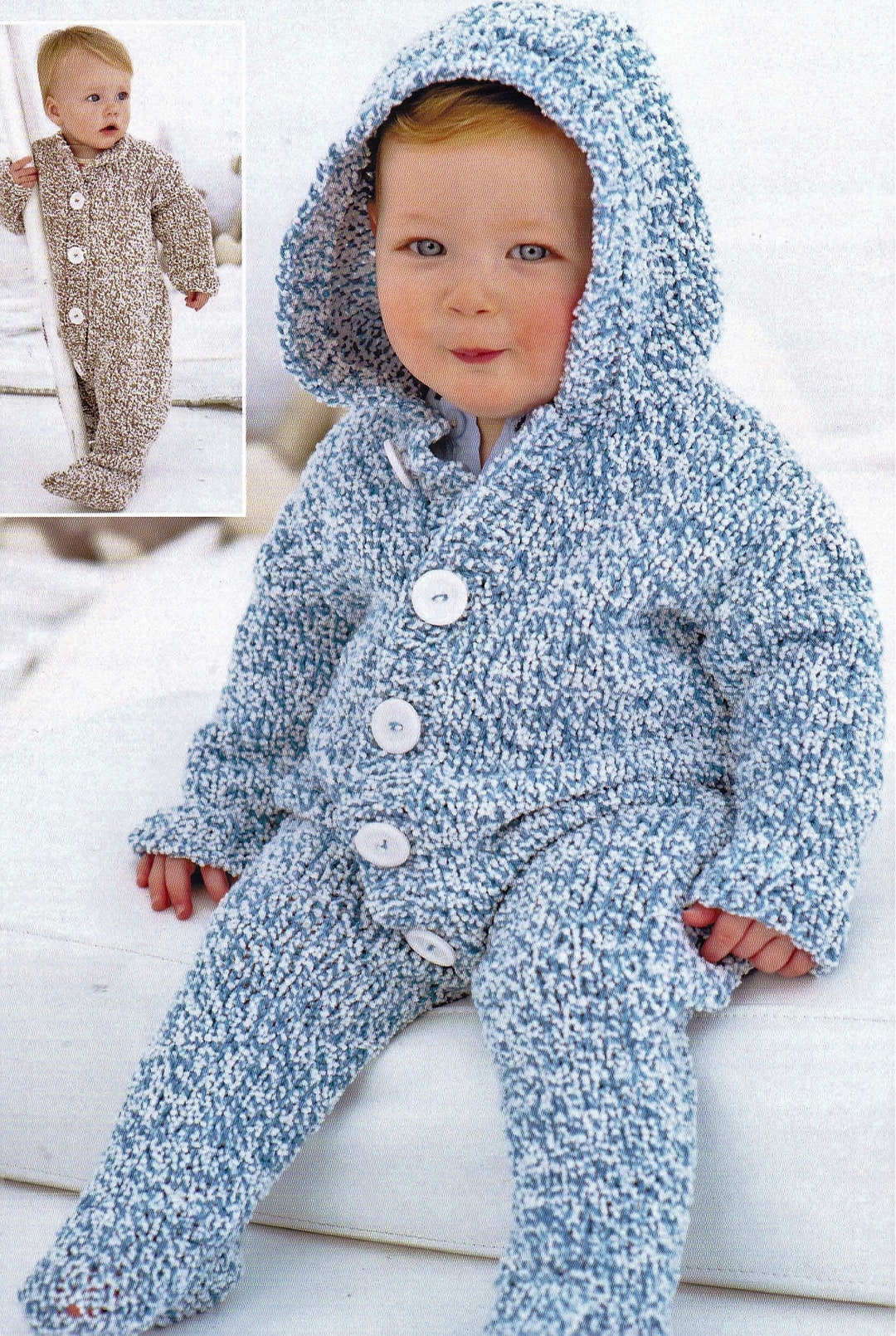 Baby Girls Boys All in One Romper Hooded Play Suit PDF Knitting Pattern ...
