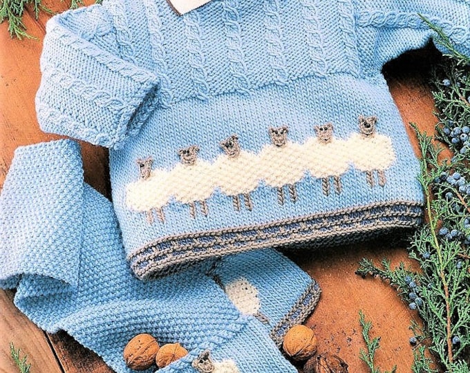Knitting Pattern for Sheep Child's Sweater and Hat 2-10 Years, Sheep ...