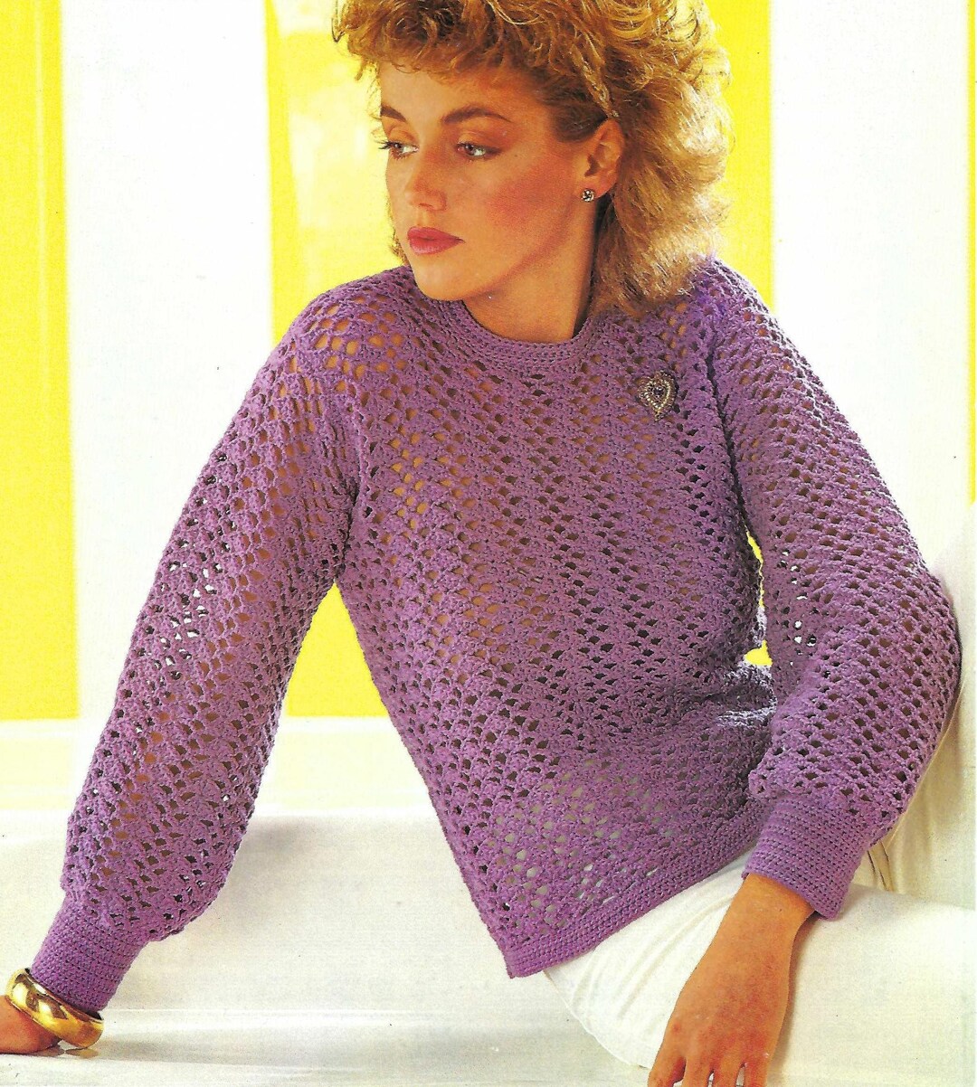 Ladies Lacy Crochet Sweater Pattern PDF Womens Long Sleeve Jumper Top ...