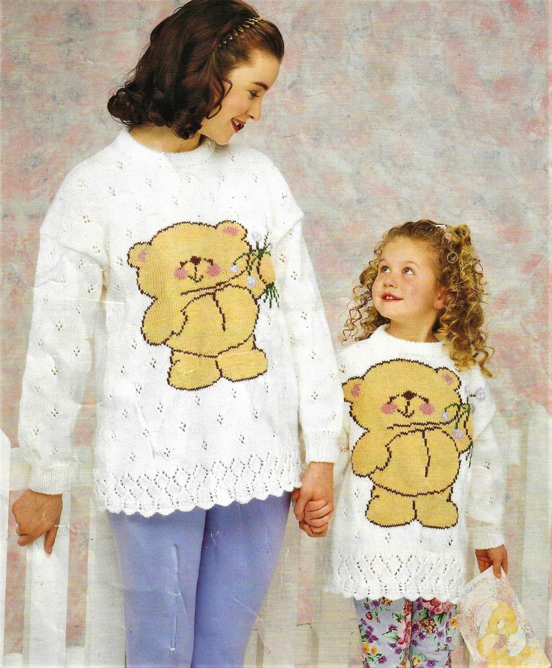 Ladies Girls Forever Friends Teddy Bear Motif Tunic Sweater Lacy Edging ...