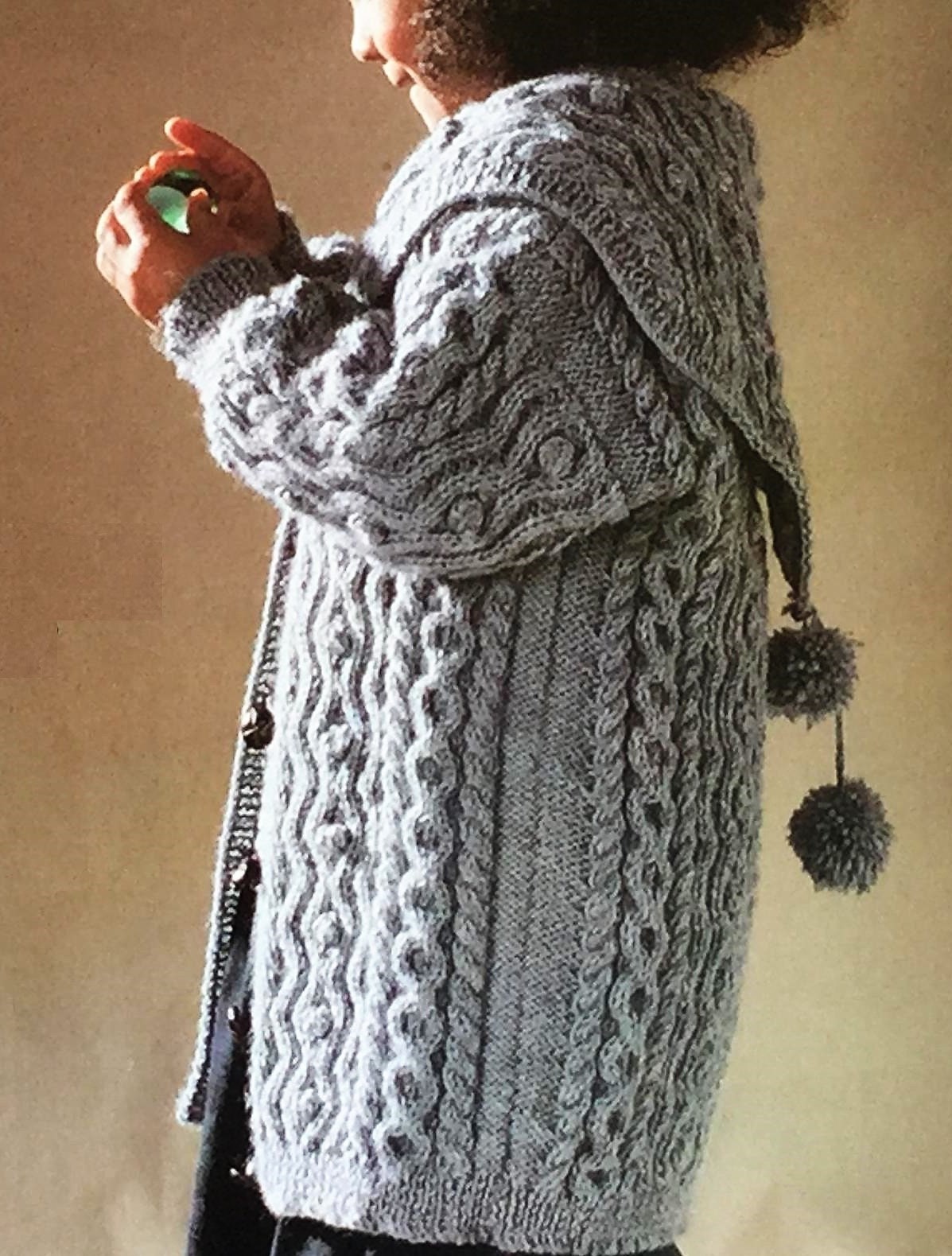 PDF Girls Cable Coat Jacket Cardigan Large Collar Knitting Pattern DK ...