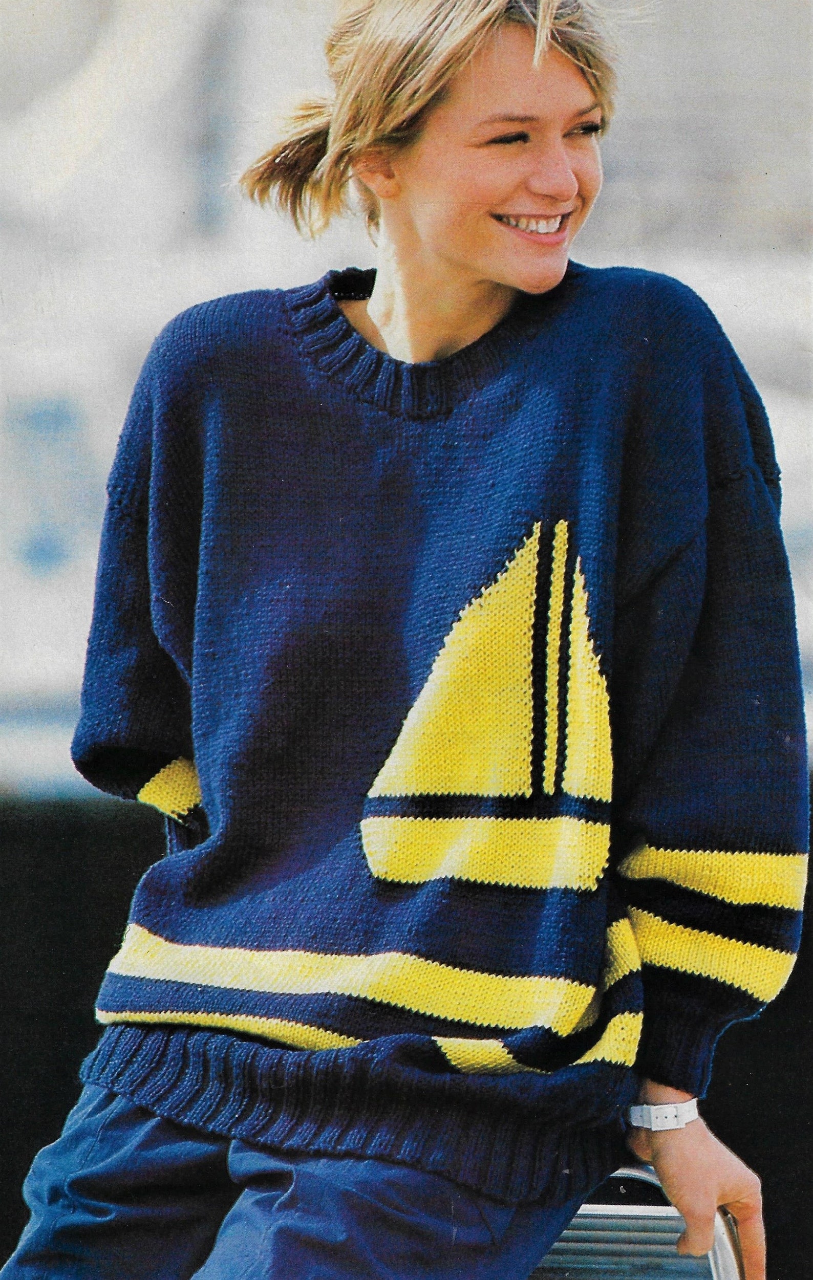 PDF Knitting Pattern Womens Ladies Nautical Yacht Boat Intarsia Motif ...
