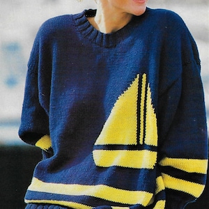 PDF Knitting Pattern Womens Ladies Nautical Yacht Boat Intarsia Motif ...
