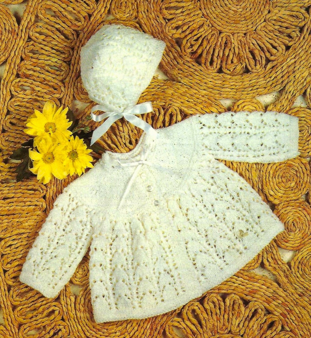 Baby Girls Lacy Matinee Coat Yoked Cardigan Jacket & Bonnet PDF ...