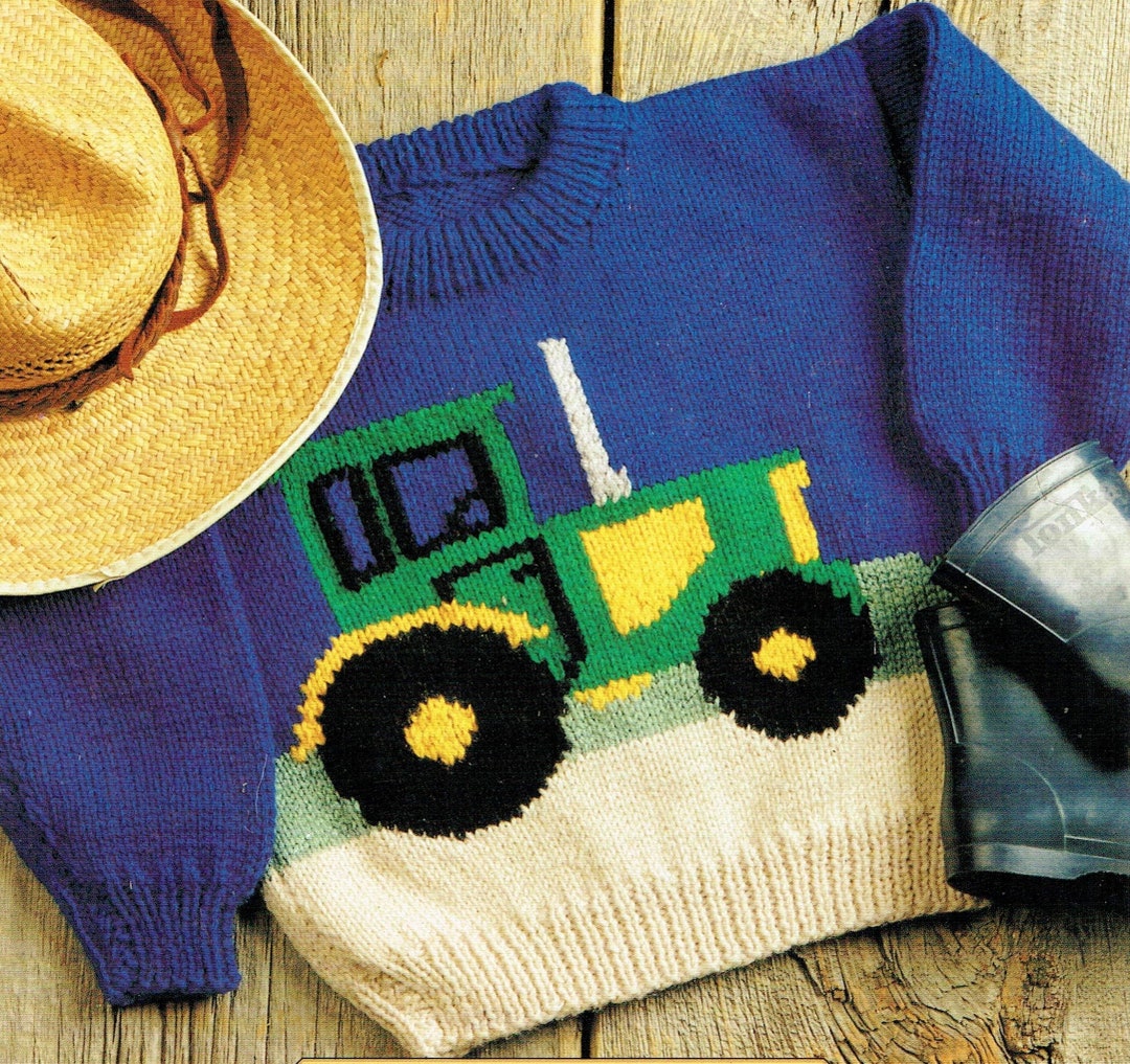 Boys Girls Adult Tractor Intarsia Motif Sweater Jumper PDF Knitting ...