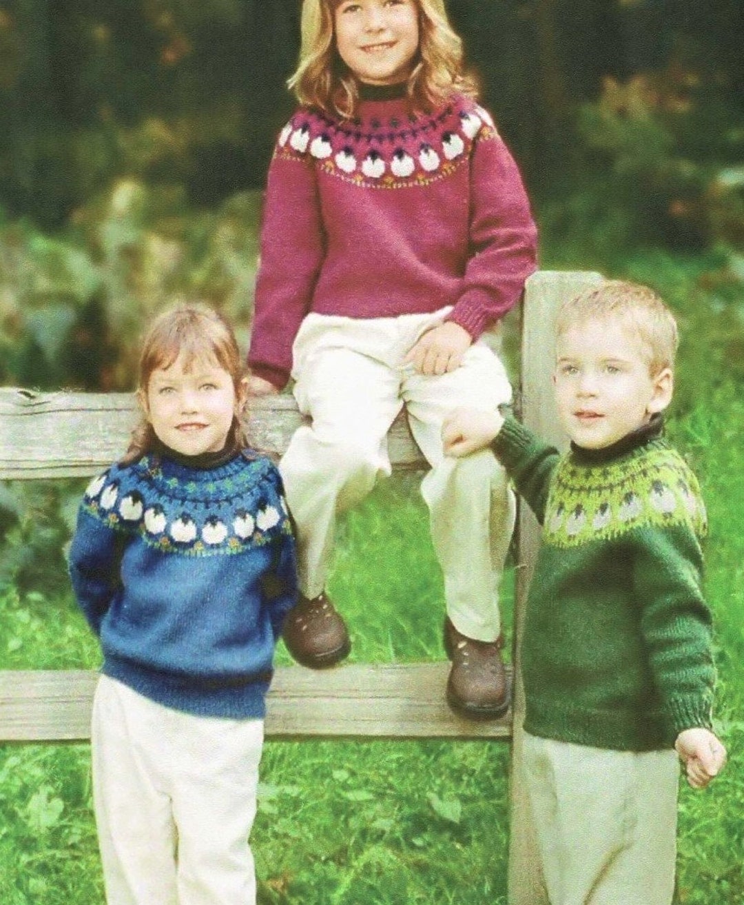 Girls Boys Sheep Motif Fair Isle Yoke Sweater Jumper PDF Knitting ...