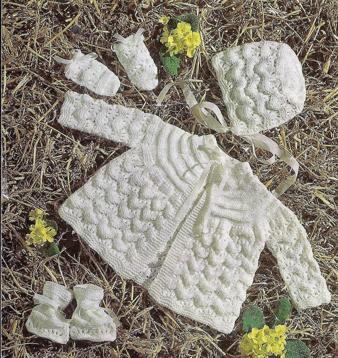 PDF Knitting Pattern Baby Girls Lacy Matinee Coat Cardigan Bonnet ...