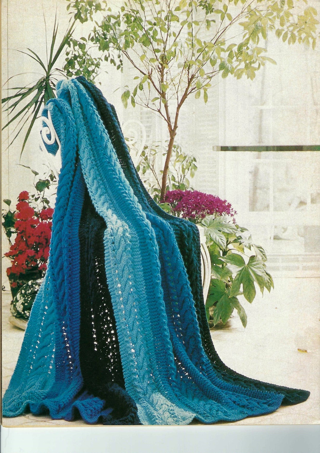 Beautiful Easy Knit Multi Striped Afghan Cable & Lace Design Throw ...