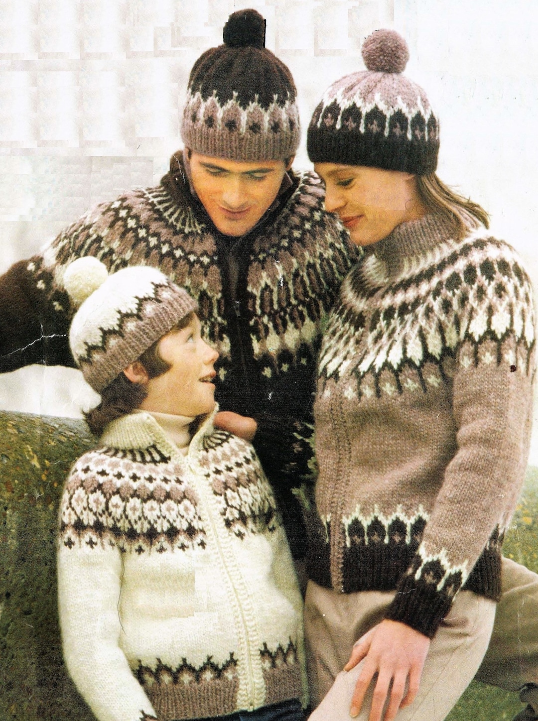 Mens Ladies Girls Boys Fair Isle Jacket Cardigan Hat PDF Knitting ...