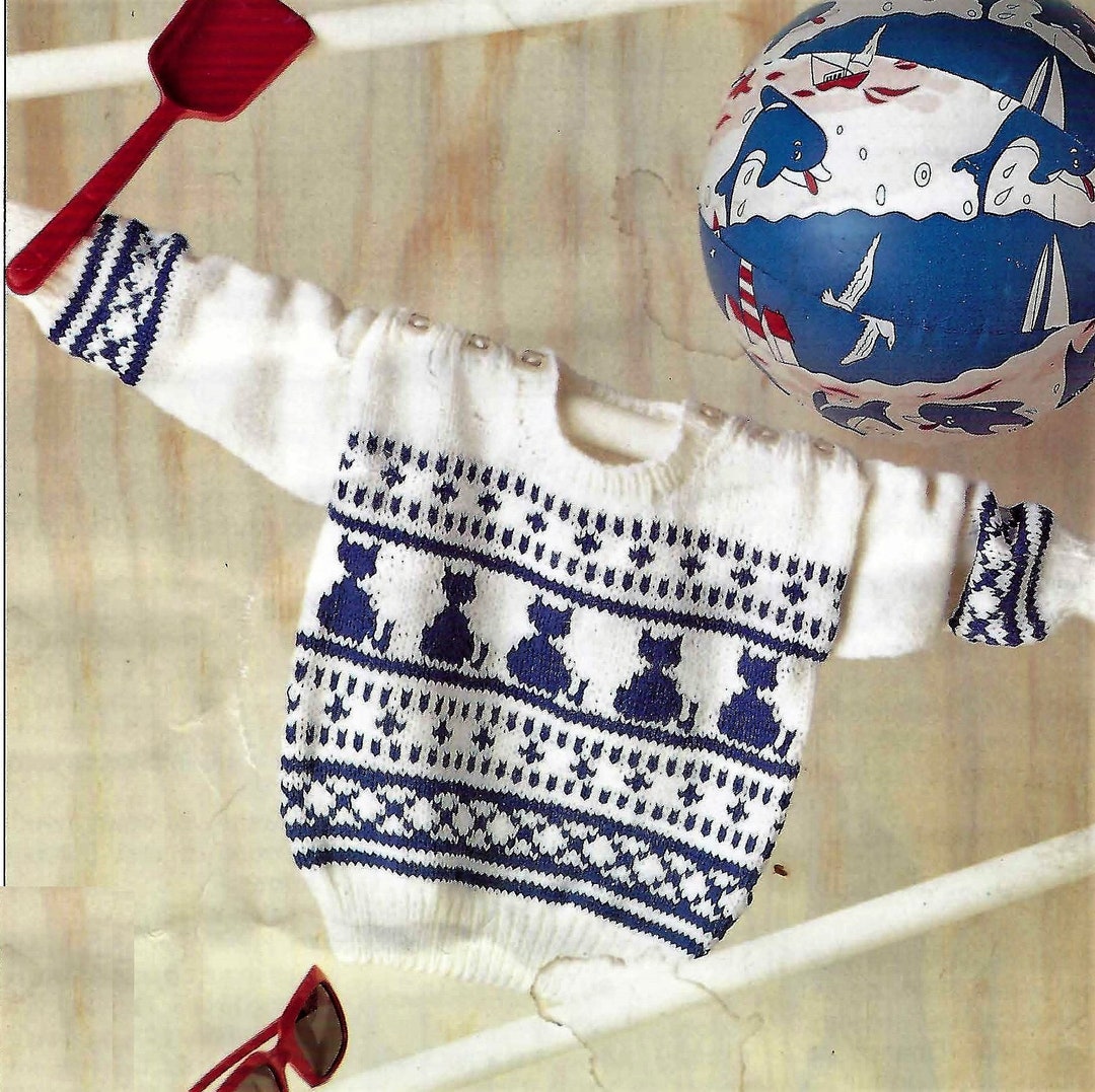 PDF Baby Boys Girls Cat Intarsia Fair Isle Sweater Jumper Knitting ...