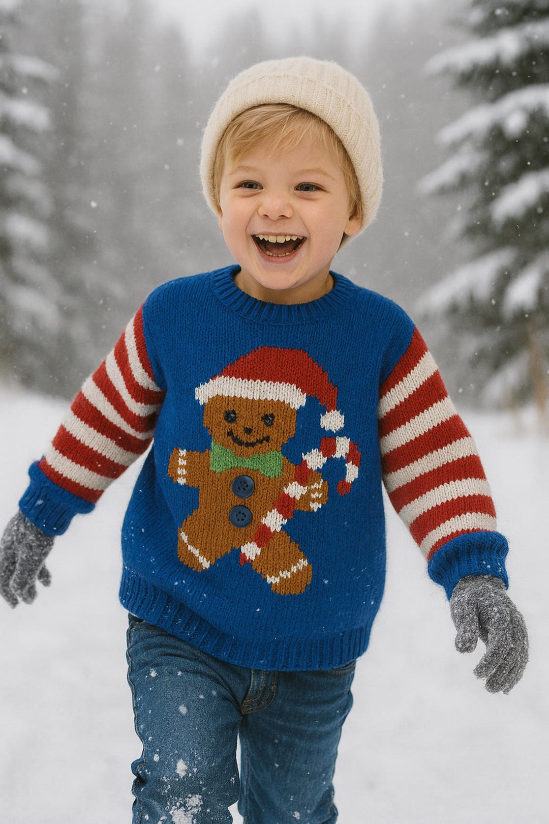 Childs Gingerbread Man Christmas Sweater Jumper PDF Knitting Pattern ...