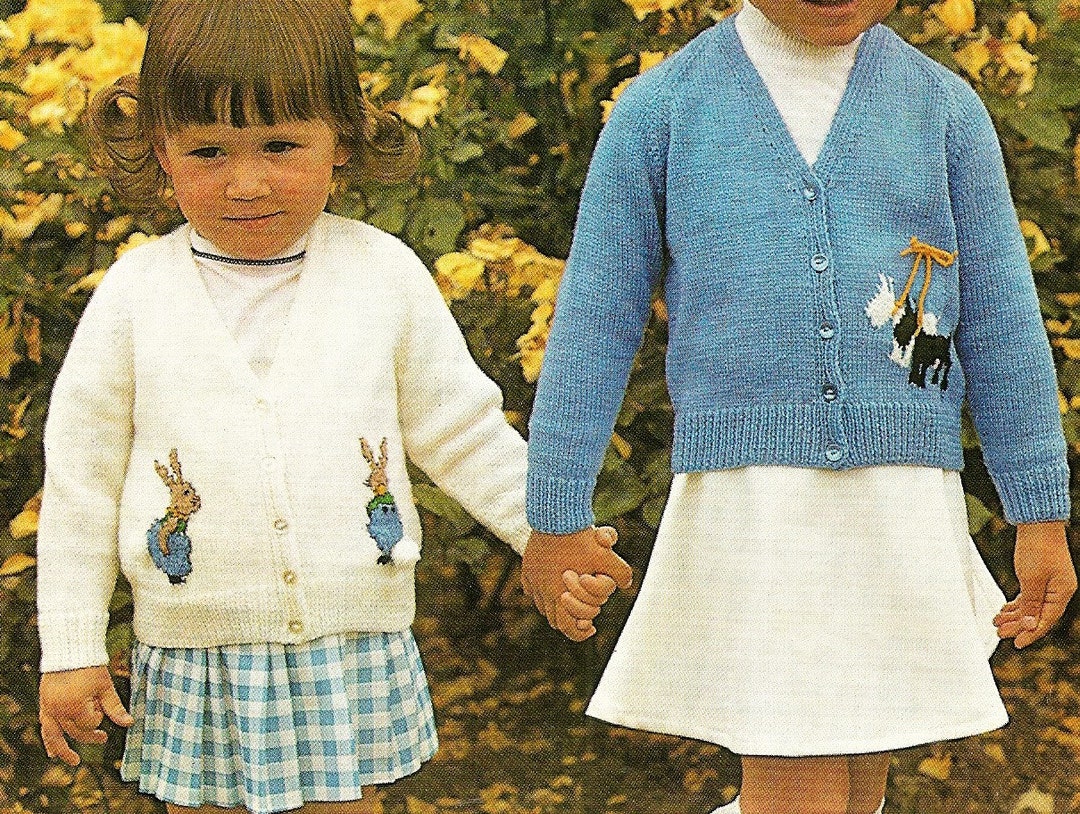 Girls Bunny Rabbit Scottie Dog Intarsia Motif Raglan Cardigan PDF ...