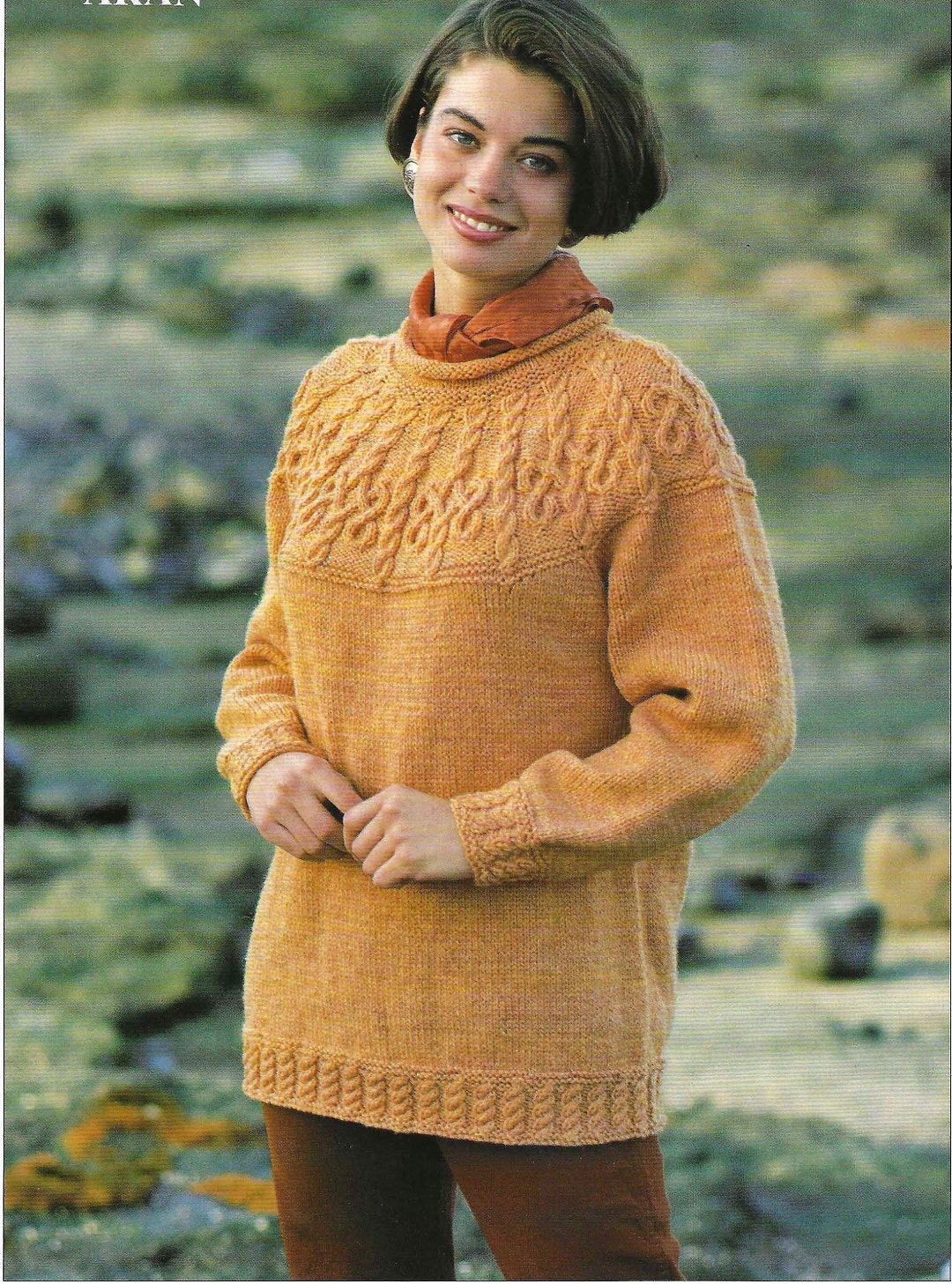 Ladies Womens Cable Yoke Long Tunic Sweater Jumper Pullover PDF ...