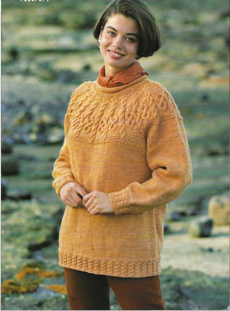 Ladies Womens Cable Yoke Long Tunic Sweater Jumper Pullover - Etsy