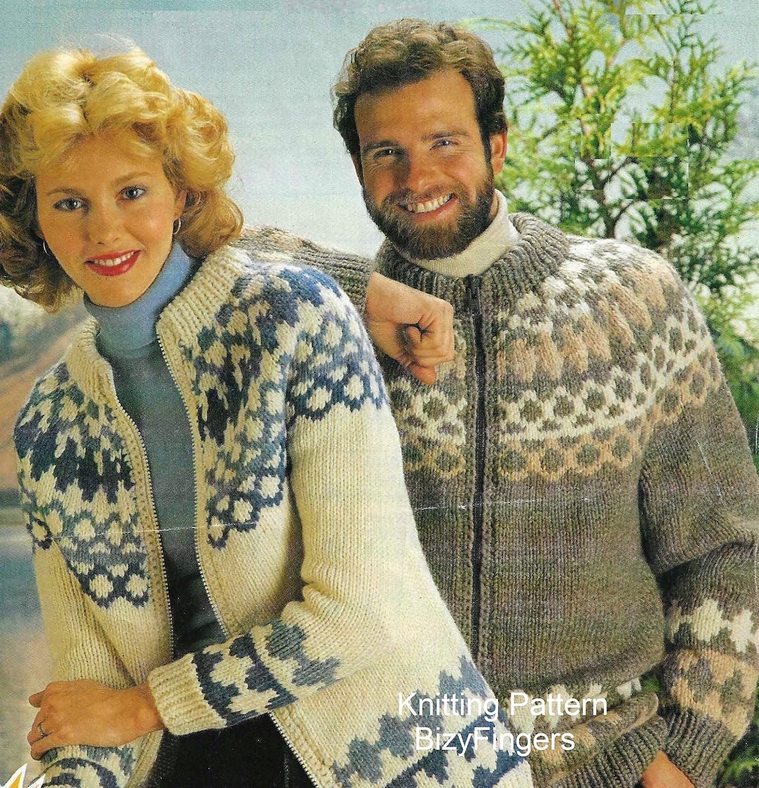 Mens Ladies Fair Isle Zip Front Jacket Adult Icelandic Nordic Style ...