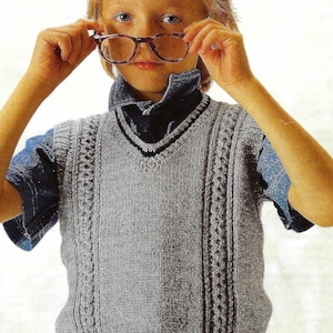 Boys Cable Tank Top Sleeveless Jumper Sweater Easy Slip Over V Neck PDF ...