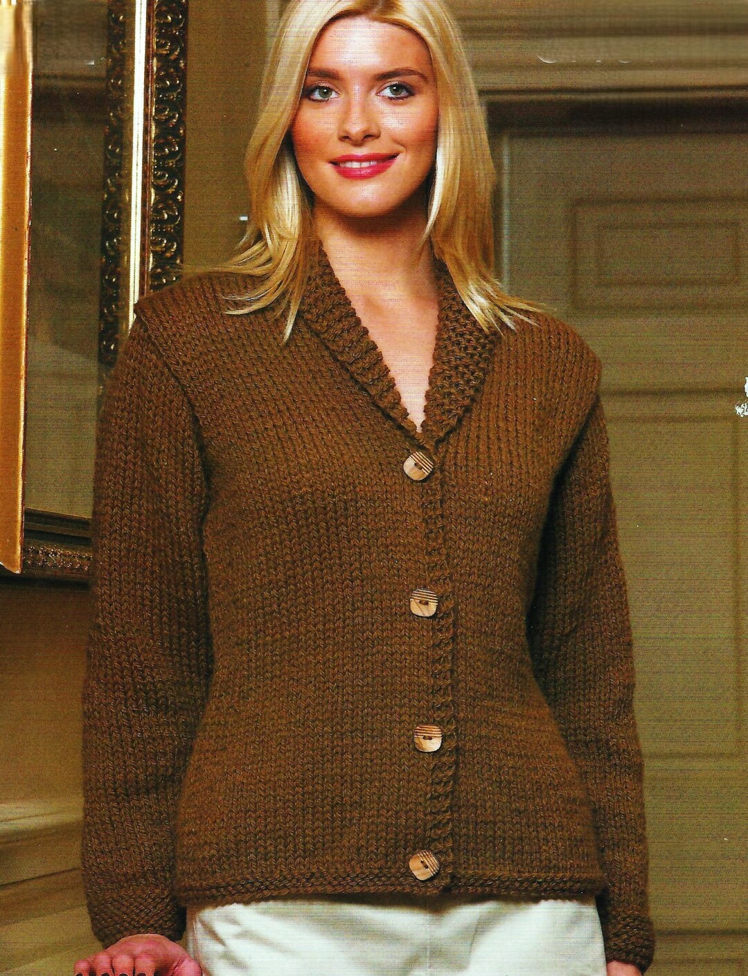 Ladies Easy Knit Chunky Jacket Shawl Collar Cardigan & Sweater Womens ...