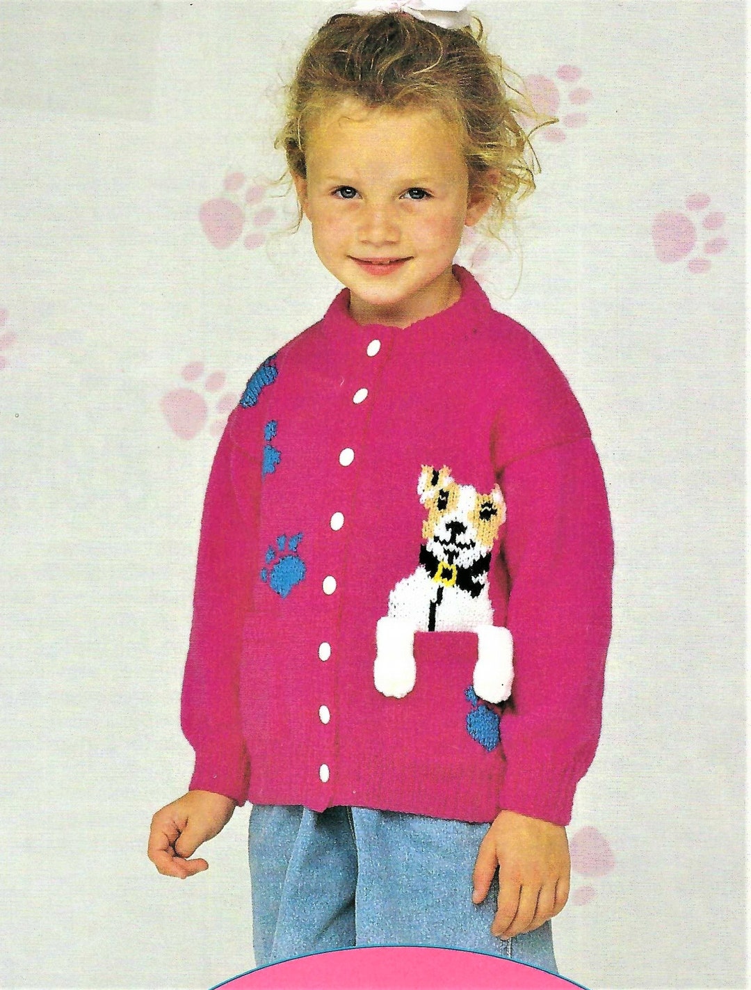 Girls Childs Puppy Dog Motif Cardigan Intarsia Paw Prints Pockets PDF ...