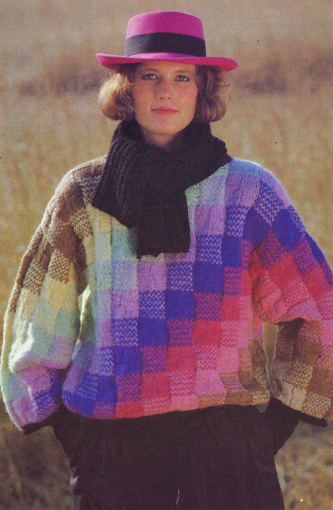 PDF Knitting Pattern Ladies Crop Length Colour Block Sweater Jumper 34 ...