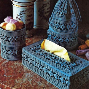Crochet Pattern Tissue Box Holder Dolly Bag & Container PDF Lacy Design ...