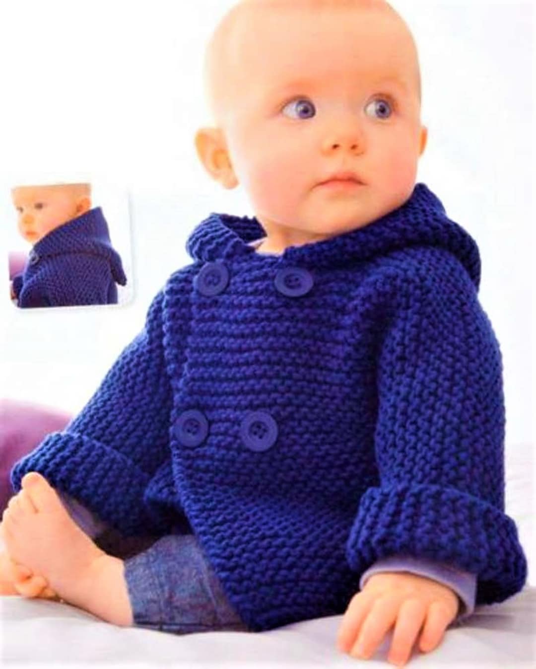Easy Knitting Pattern PDF Baby Boys Hooded Jacket Double Breasted ...