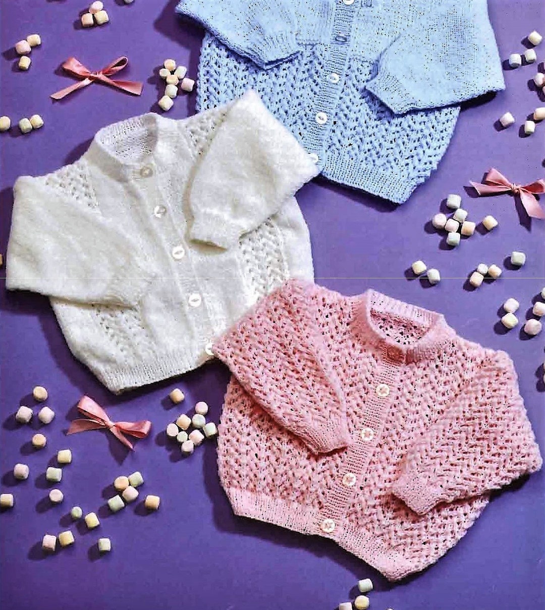 Baby Girls Lacy Eyelet Cardigan 3 Pretty Designs Crew Neck PDF Knitting ...