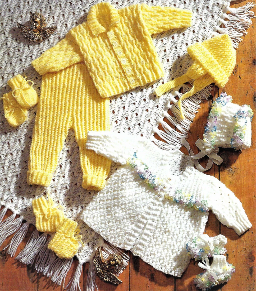 PDF Knitting Pattern Baby Layette Eyelet Lace Matinee Coat Cardigan ...