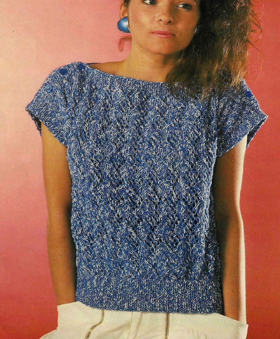 Ladies Cap Sleeve Spring Summer Top Sweater Womans Diamond Eyelet PDF ...