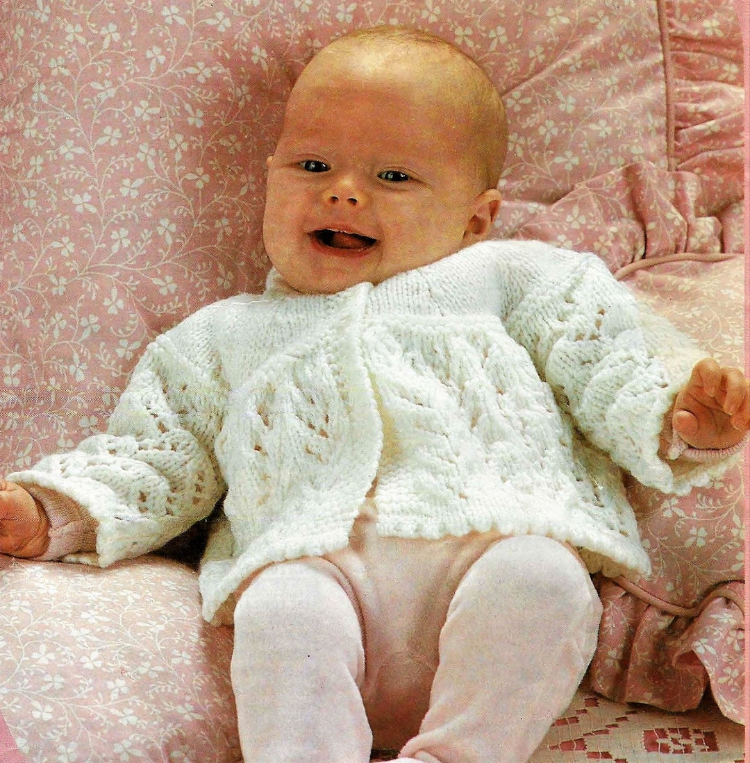 Baby Girls Boys Easy Matinee Coat Cardigan Lacy or Plain PDF Knitting ...
