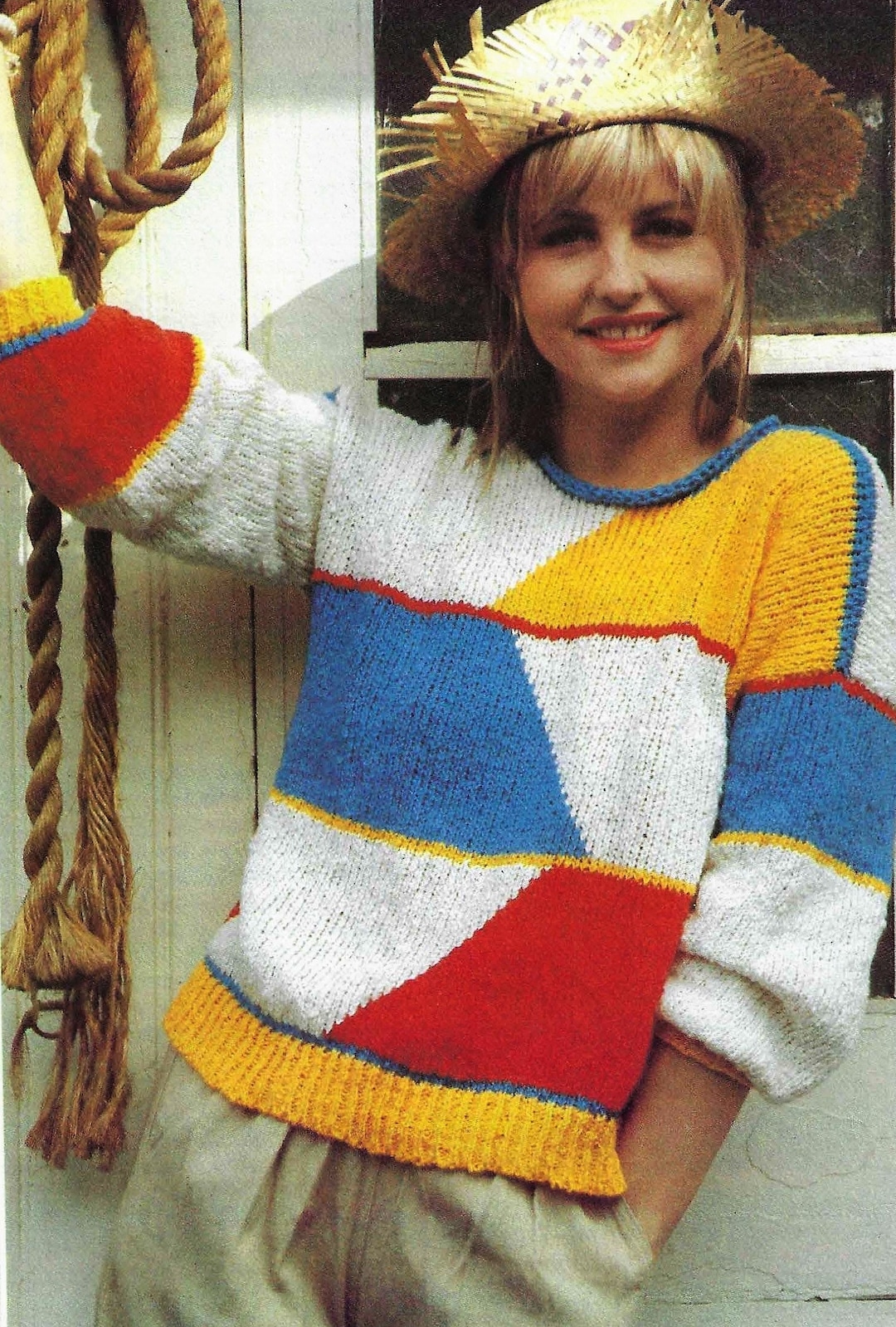 Ladies Colour Block Patchwork Effect Sweater Jumper Womans PDF Knitting ...