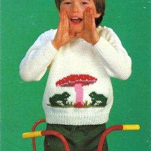 PDF Knitting Pattern Childs Frog & Mushroom Motif Sweater Baby Boys ...