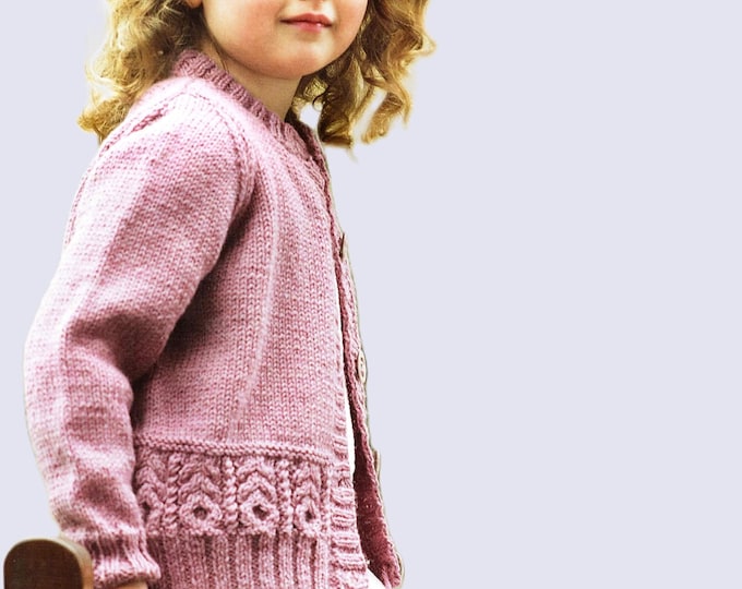 Girls Cardigan Cable Border Band Round Neck ~ 20 - 30'' (3 - 12 Yrs) DK ...