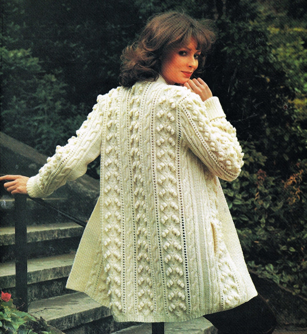 Ladies Womens Edge - Edge Bobble Coat Jacket Long Cardigan PDF Knitting ...