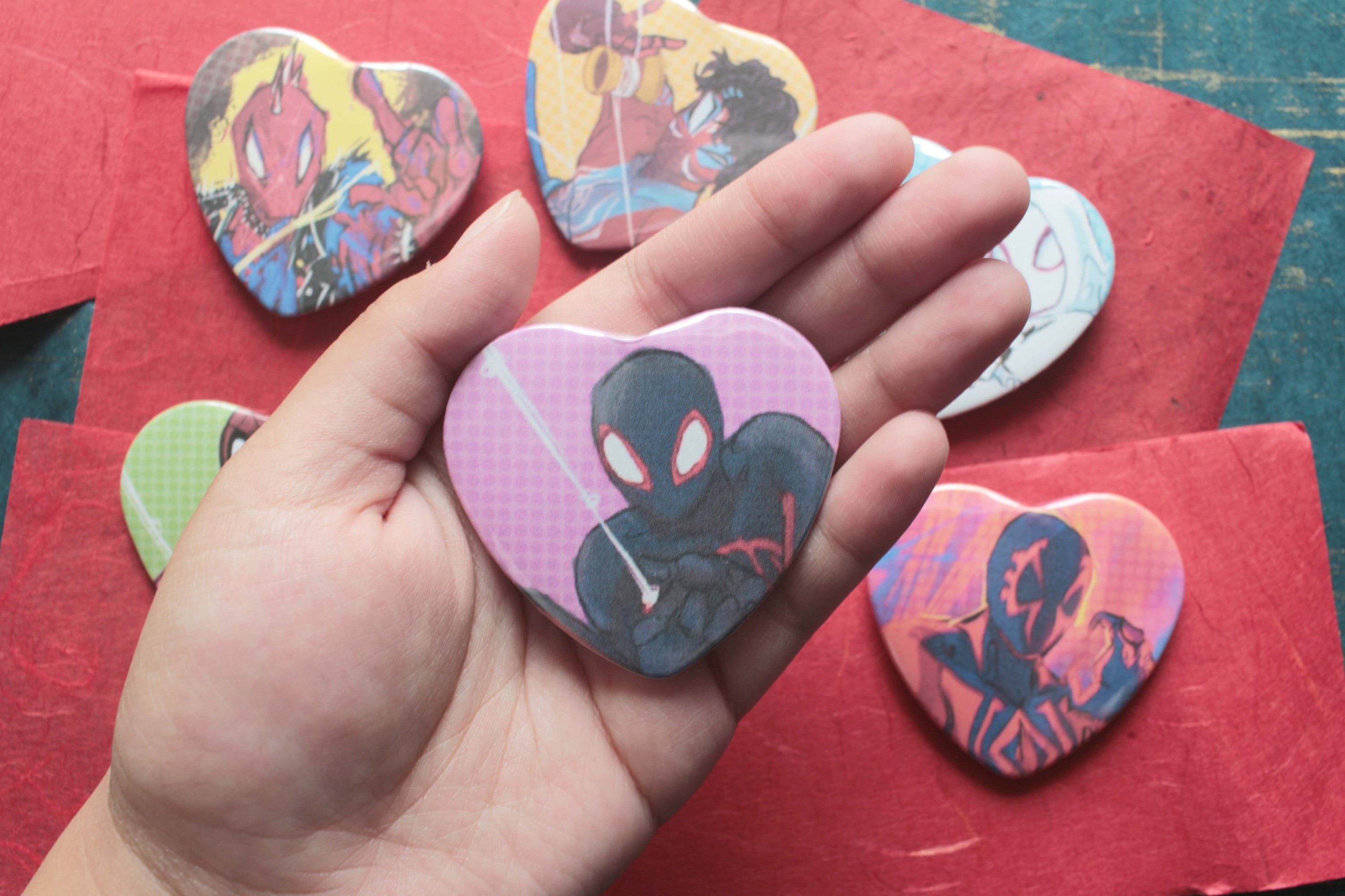 Masked Spider Heroes / Spiderverse / Fanart / Heart Buttons / - Etsy