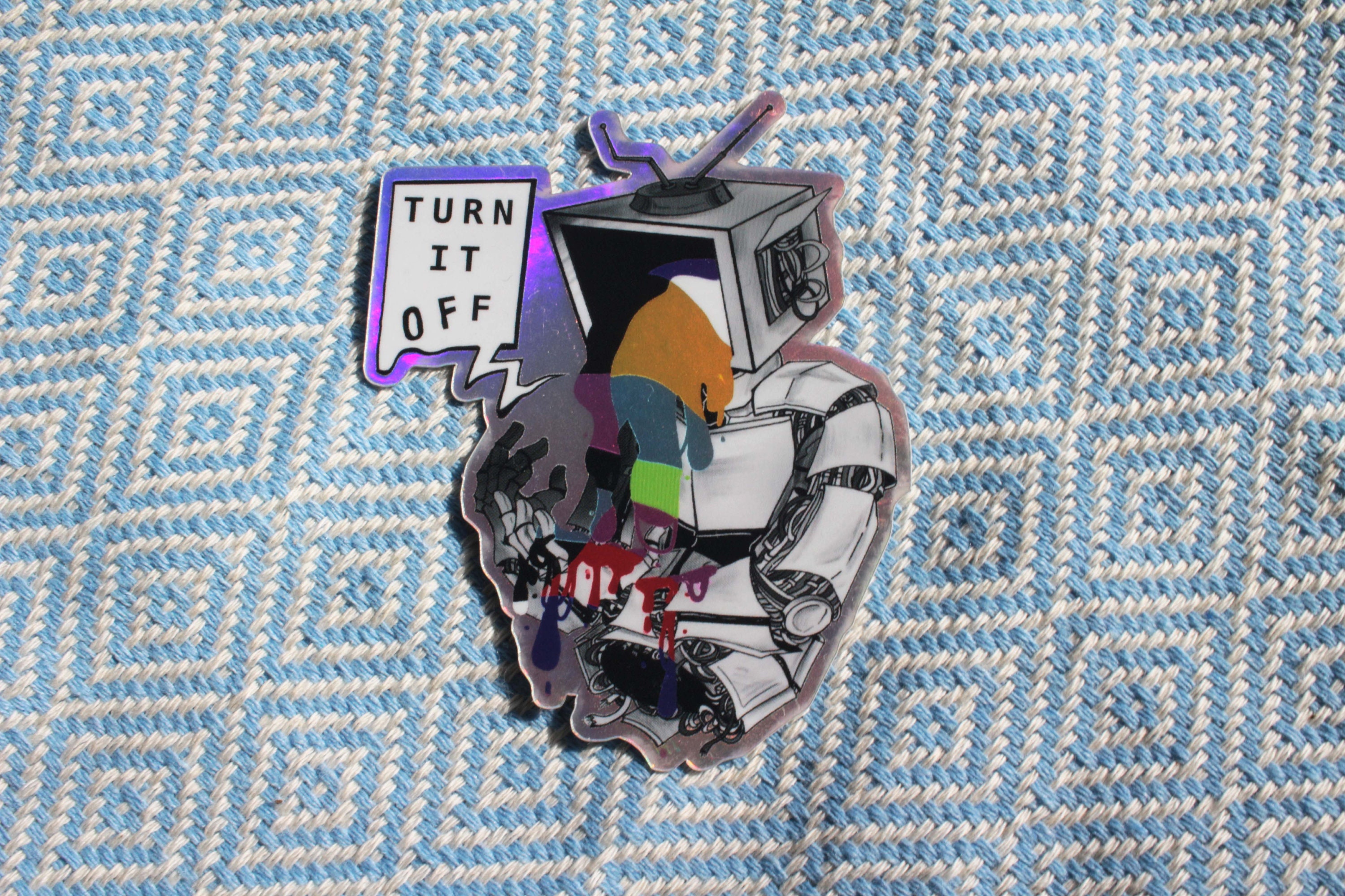 Turn It off / Holographic Sticker / Vinyl Sticker / TV Head / - Etsy