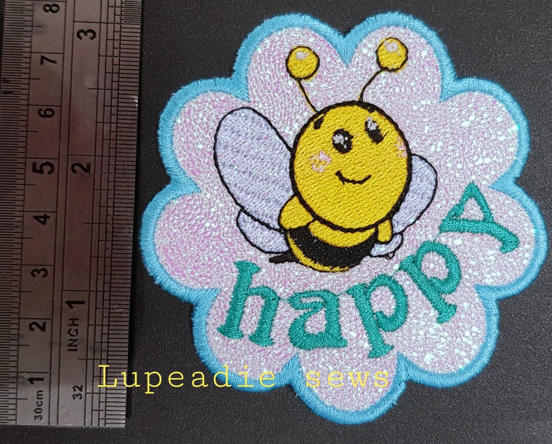 Cute Embroidered Bee Patch, Iron on or Sew on Patch/badge, Glittery ...