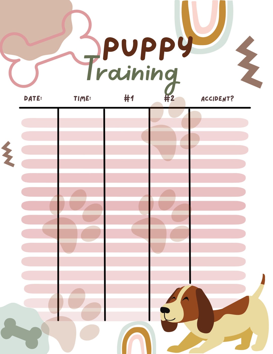 Puppy Training. Printable PDF. Potty Breaks. Puppy. Potty Training Log ...
