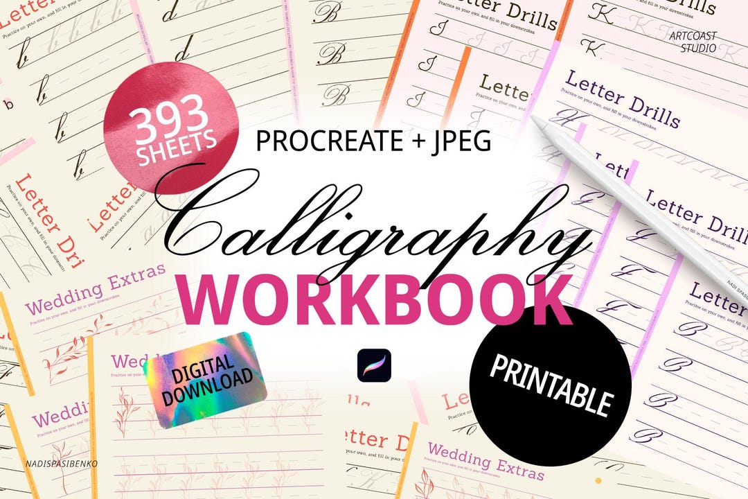 393 Printable Workbook Procreate Calligraphy, Lettering, Sheets ...