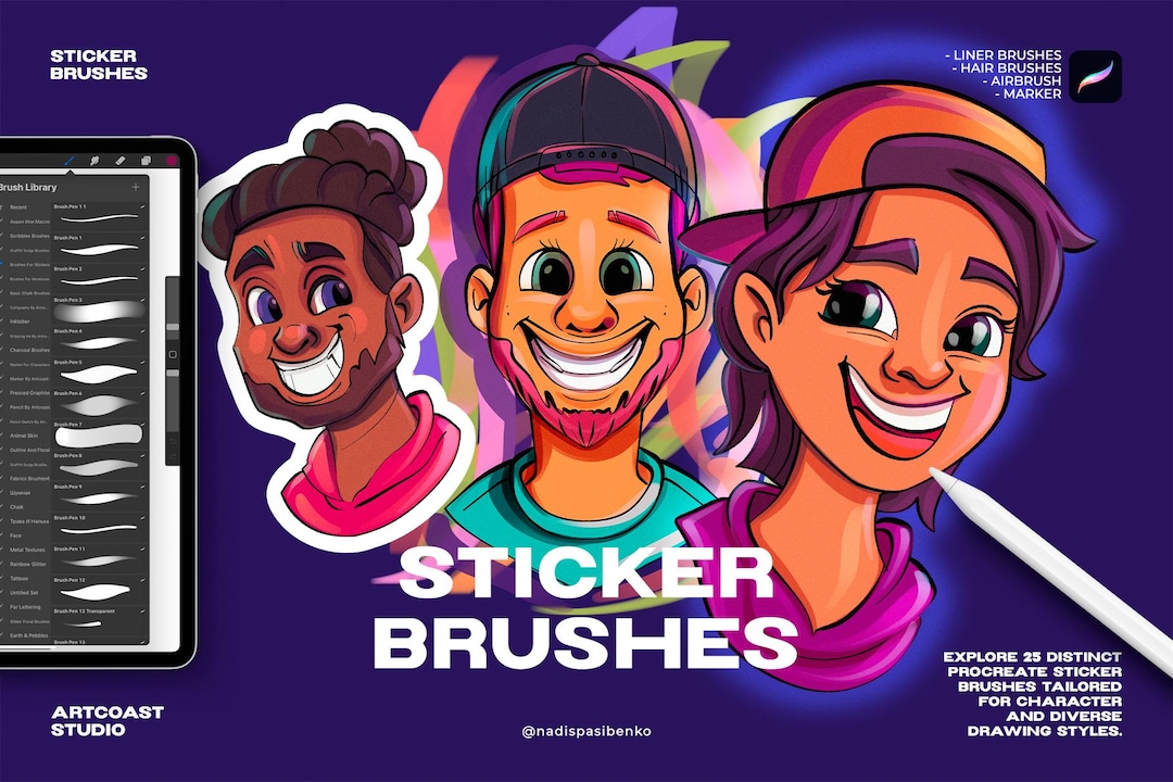 Procreate Sticker Brush Set – Pen, Liner, Airbrush, Marker ...