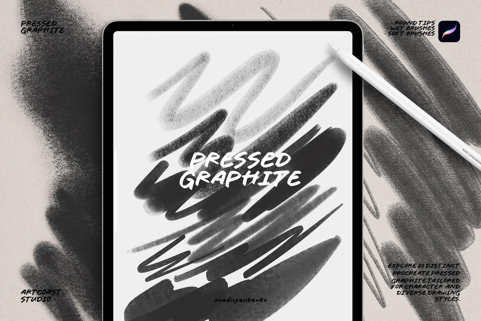 Pressed Graphite Brushes for Procreate, Character Brushes, Round Brush ...