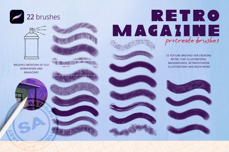 Procreate Retro Texture Magazine Brushes – 22 Vintage Print Brushes ...
