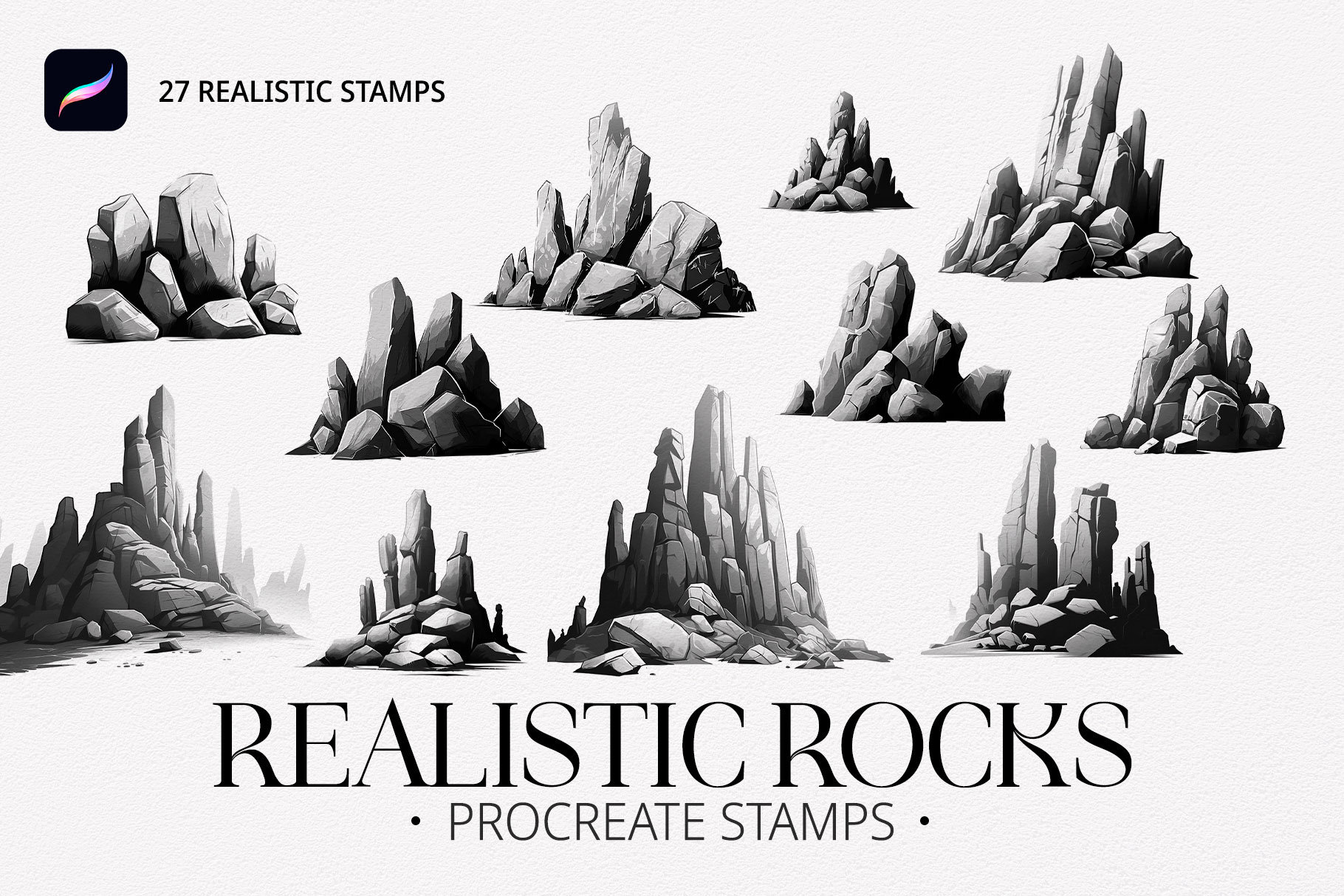 Procreate Brush Set – Mountains, Stones, Rocks for Digital Illustration ...