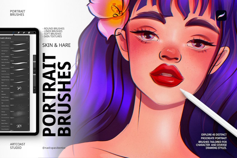 Procreate Portrait Brushes – Character, Airbrush, Liner, Hair, Skin ...