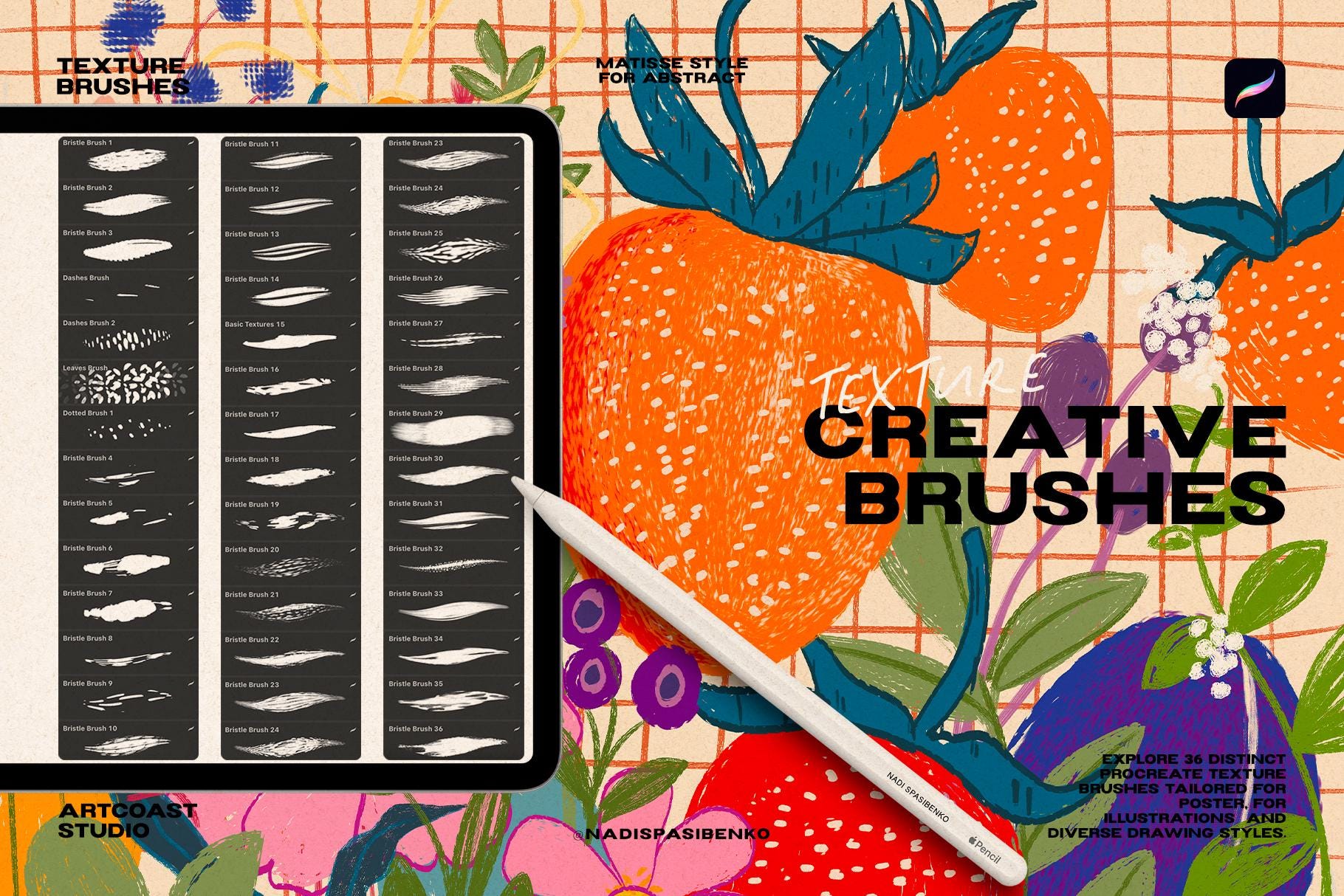 Procreate Acrylic Texture Brushes | Matisse-inspired Realistic Texture ...