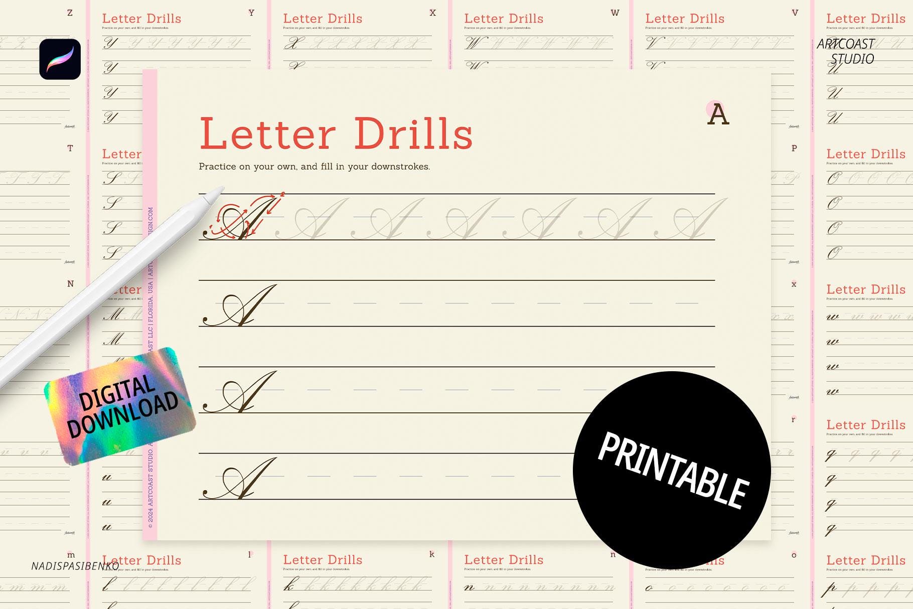 393 Printable Workbook Procreate Calligraphy, Lettering, Sheets ...