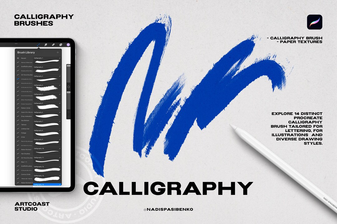 Calligraphy Brushes for Procreate Lettering & Pen Brushes Digital ...